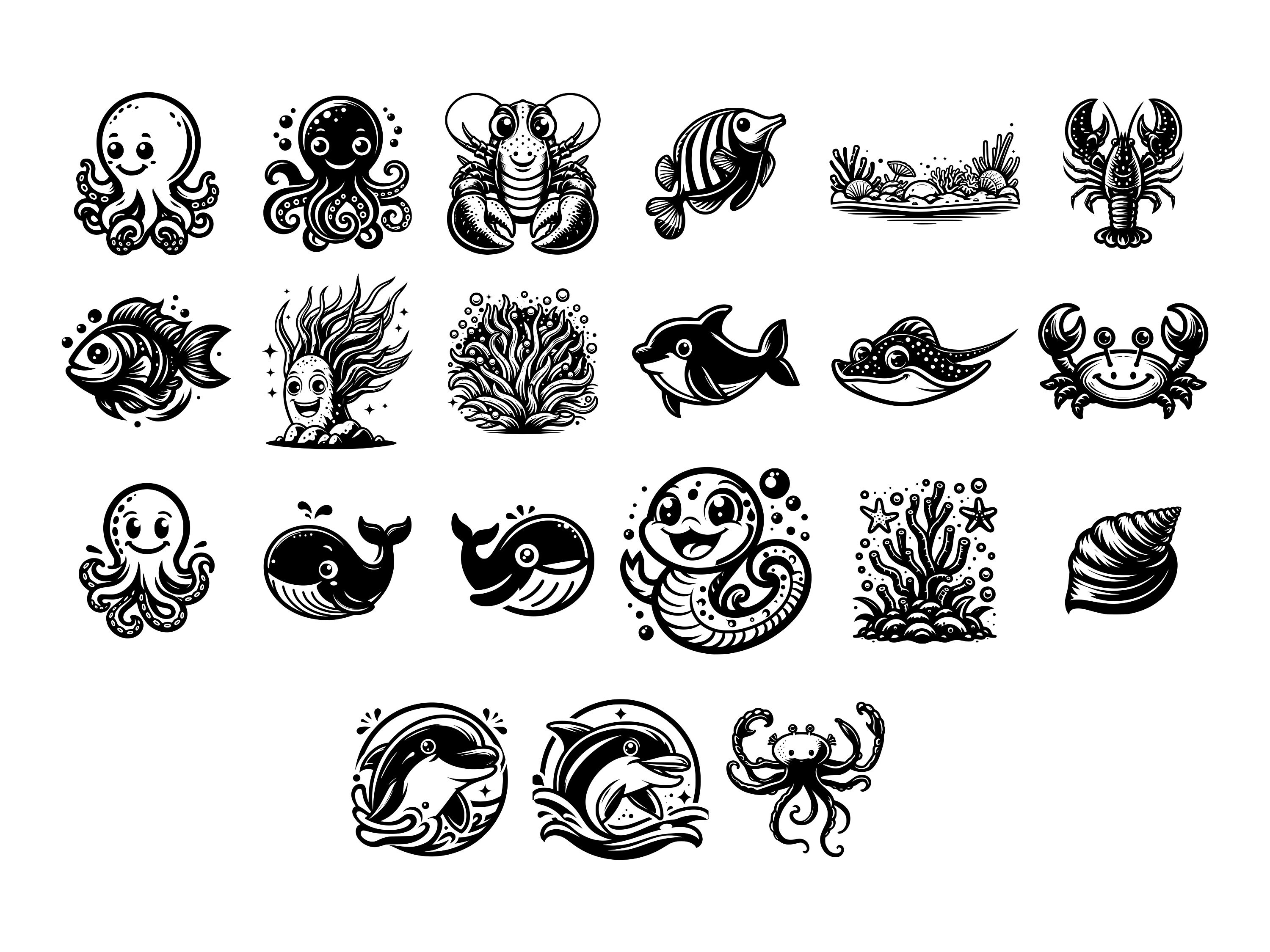 87 Sea Ocean Animals Fish Pack SVG, PNG, PDF Bundle Clipart | Sea Fish ...