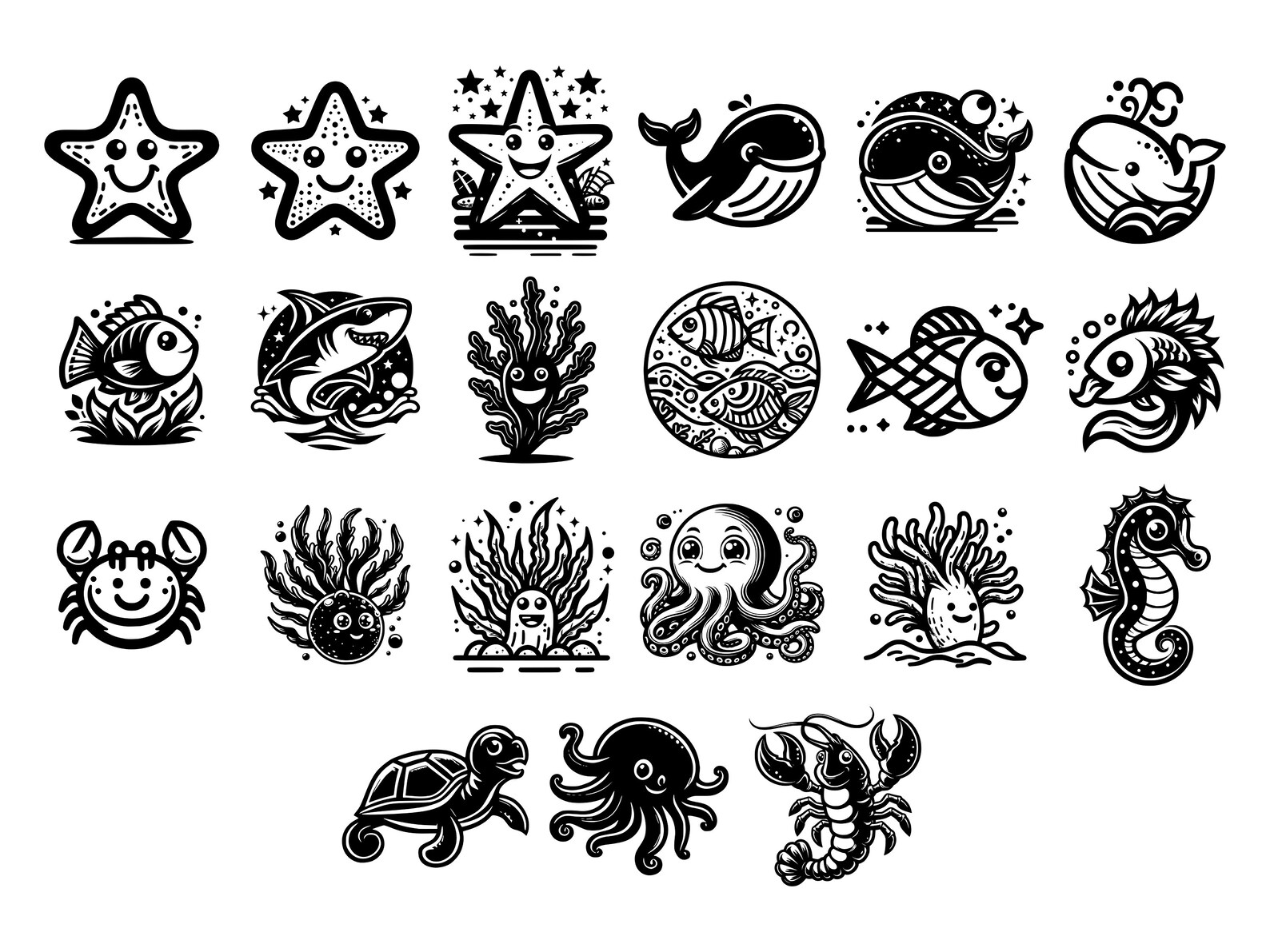 87 Sea Ocean Animals Fish Pack SVG, PNG, PDF Bundle Clipart | Sea Fish ...