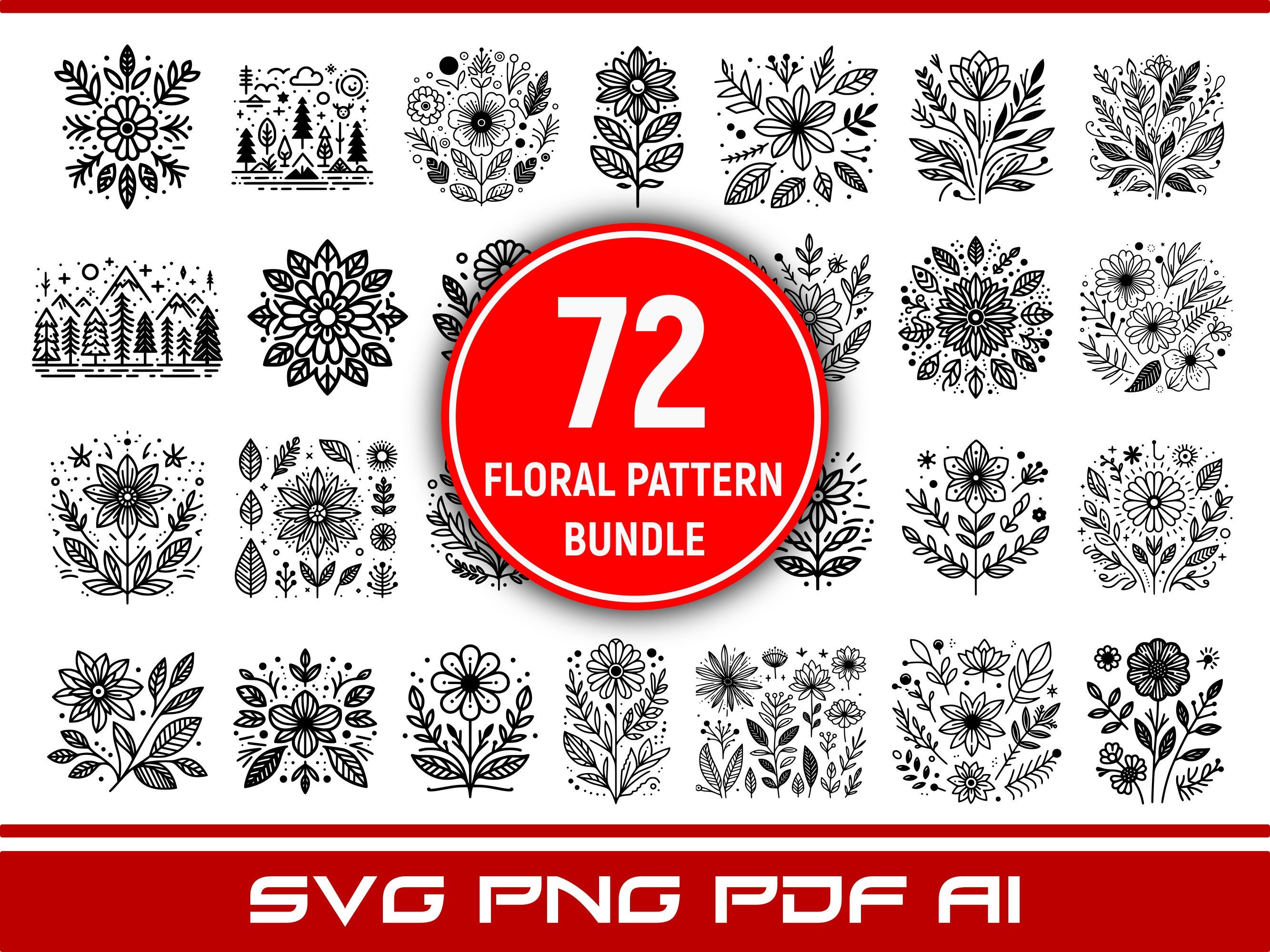 72 Flowers Floral Botanical Pattern SVG PNG Clipart Bundle, Botanical ...