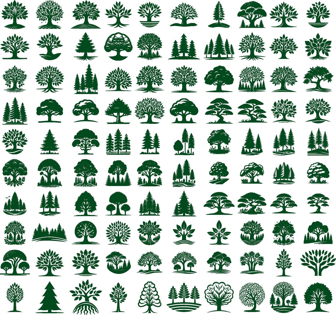 100 Forest Trees SVG PNG PDF Clipart Bundle for Your Digital and ...