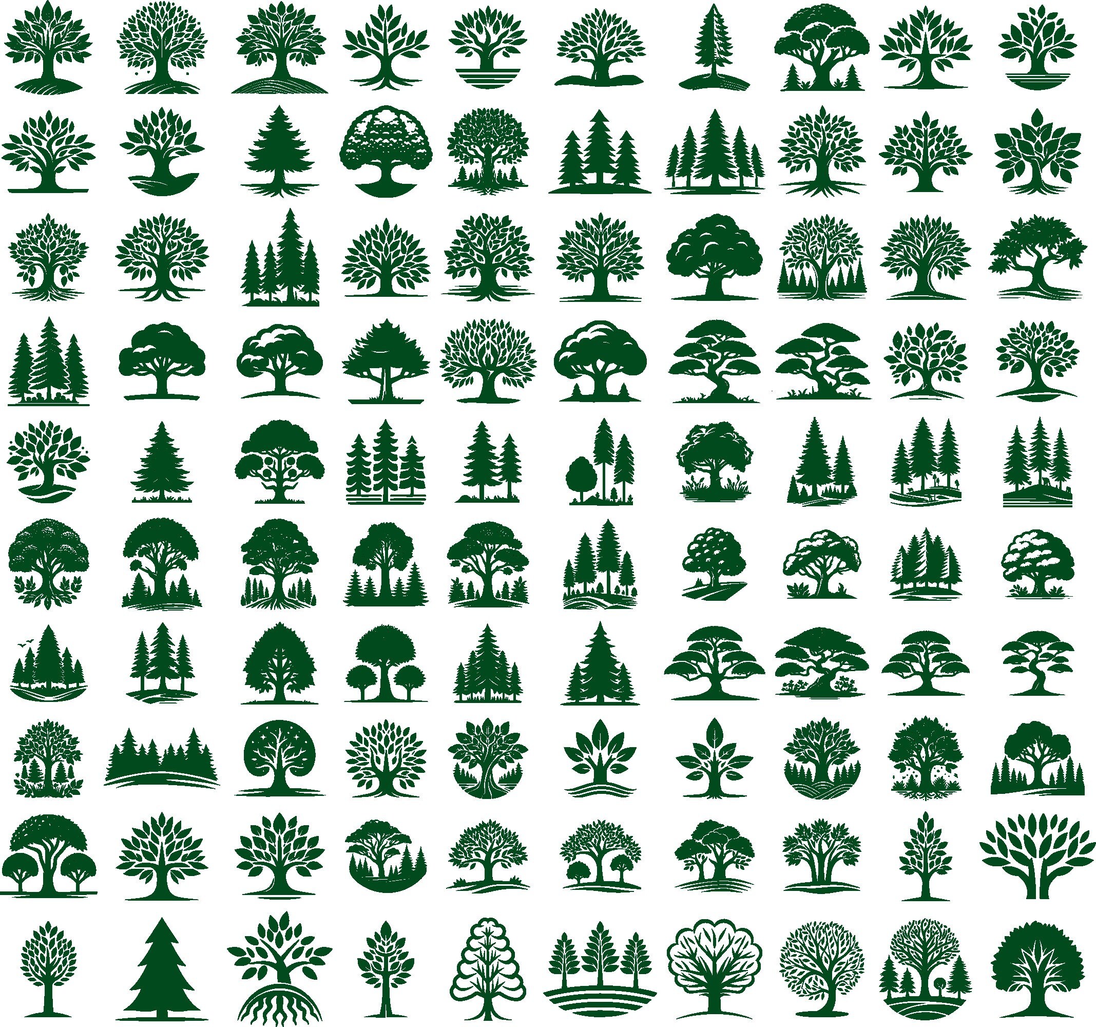100 Forest Trees SVG PNG PDF Clipart Bundle for Your Digital and ...
