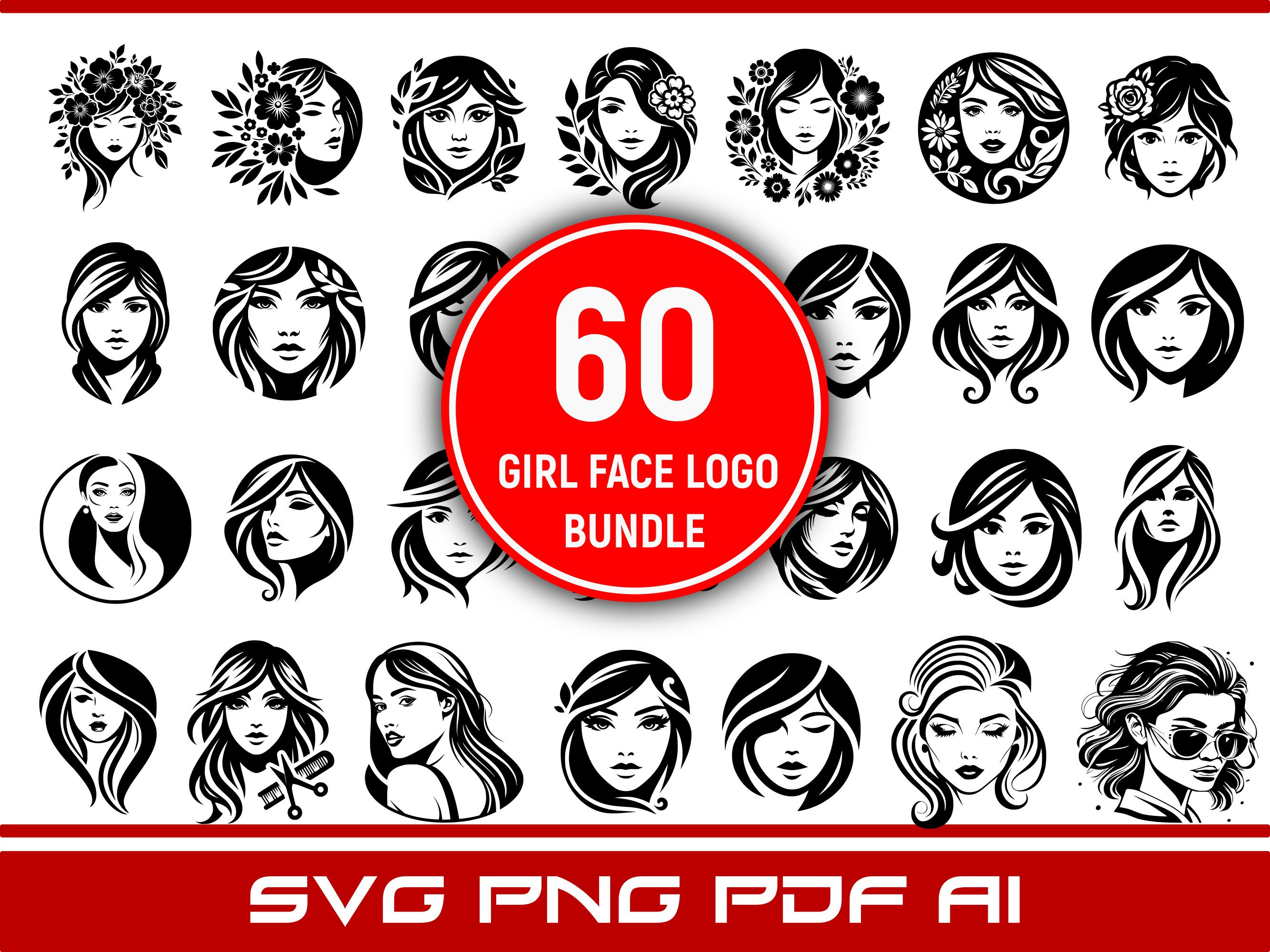 60 Girl Face Logo Designs: SVG PNG Clipart Bundle (digital Download) - Etsy