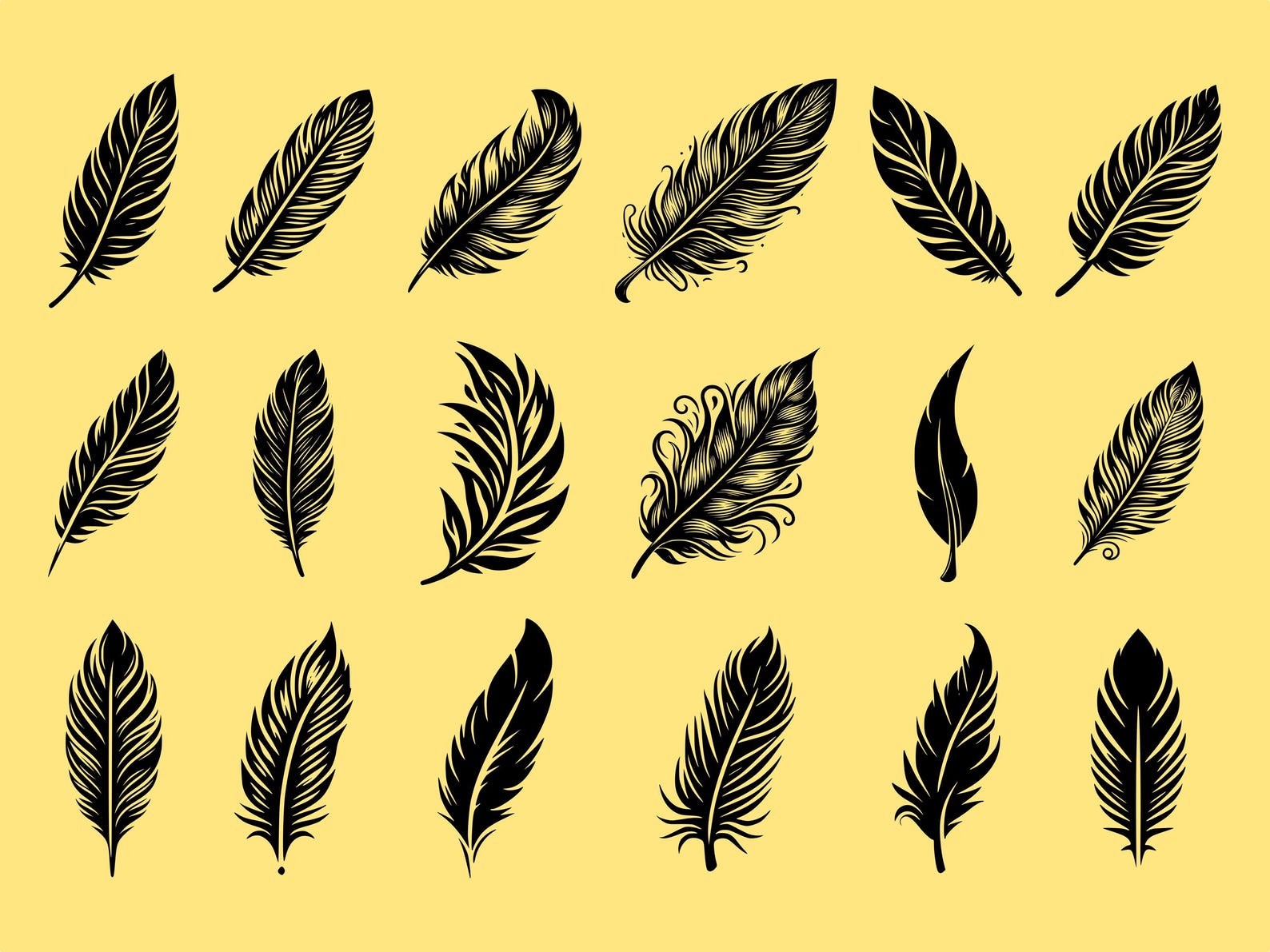 72 Feather Vector SVG PDF PNG Clipart Bundle | Feather Silhouette ...