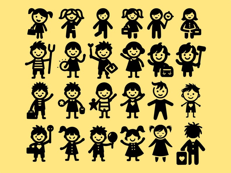 Kids Stick Figure SVG PNG PDF Bundle | Vector Stick Figures Children ...