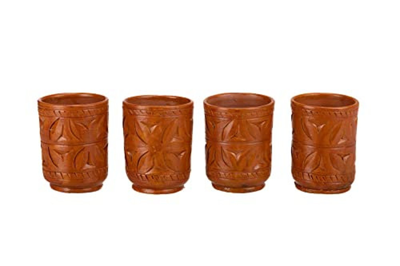 Set of 4 - Handcrafted Terracotta Clay Glass Set/fruit Juice Glass ...