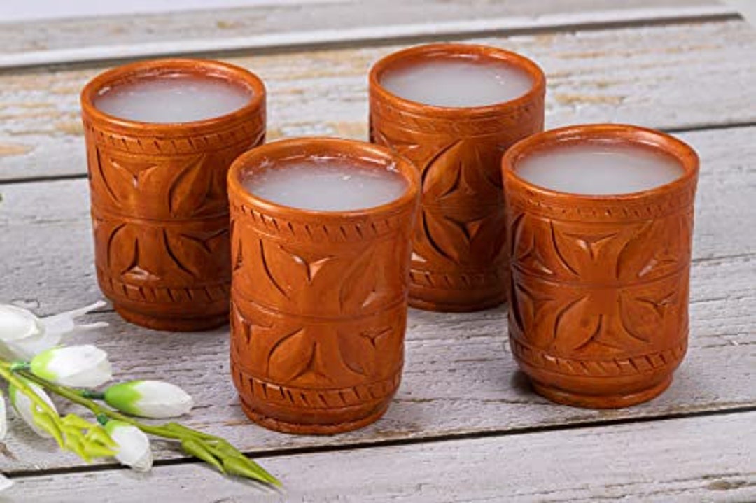 Set of 4 - Handcrafted Terracotta Clay Glass Set/fruit Juice Glass ...