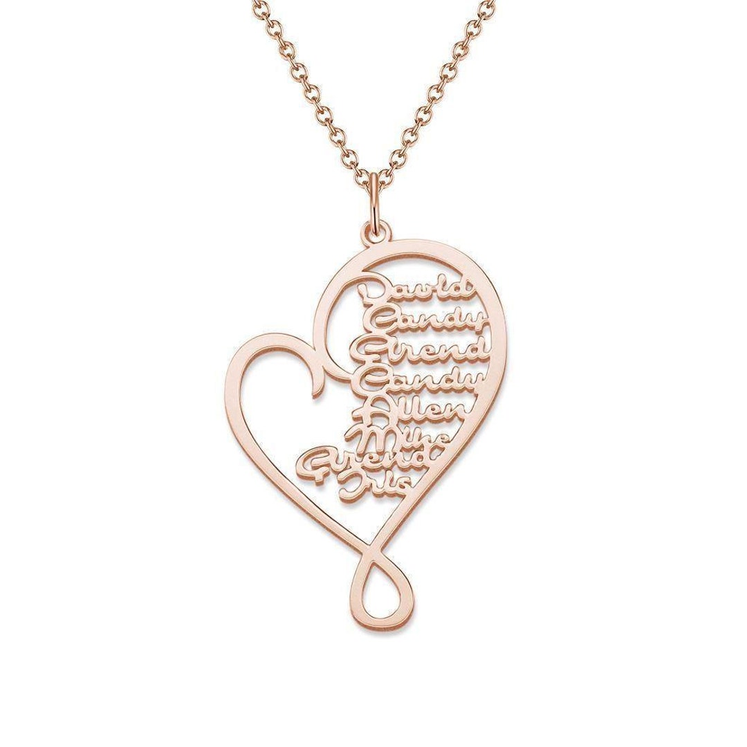 Heart-shaped Name Necklace Custom 1-8 Names Family Nameplate Necklace ...