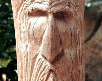 Tree Spirit Carving, Wood Wall Art, Wood Face Carving, Tree Wizard ...