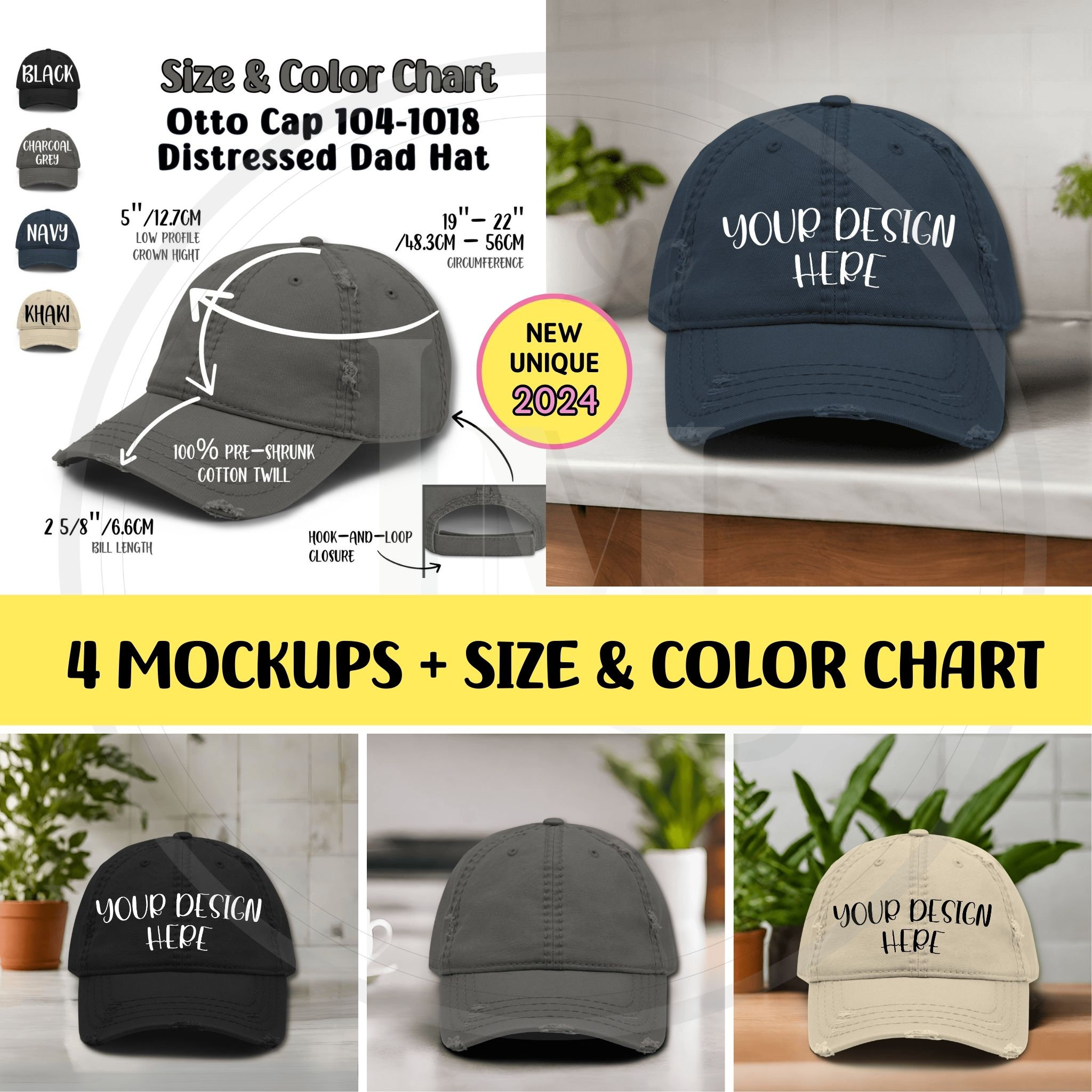 DISTRESSED HAT Mockup OTTO Cap 104-1018 Size Chart, Otto Distressed Dad ...