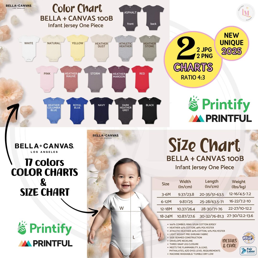 Size Chart BELLA CANVAS 100B Color Chart Bella 100B Infant Jersey One ...