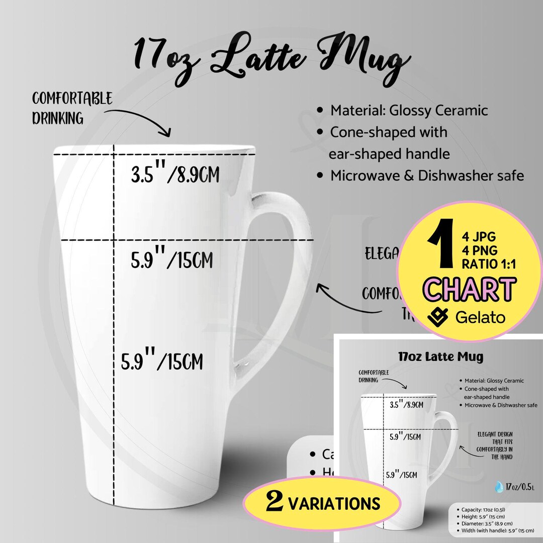 17oz LATTE MUG Size Chart Gelato White 17oz Ceramic Latte Mug Features ...