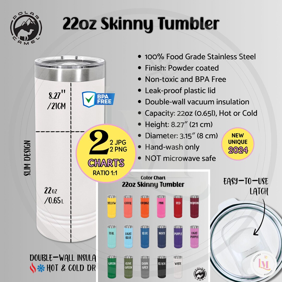 SIZE CHART Polar Camel 22oz Skinny Tumbler COLOR Chart,printify 22oz ...