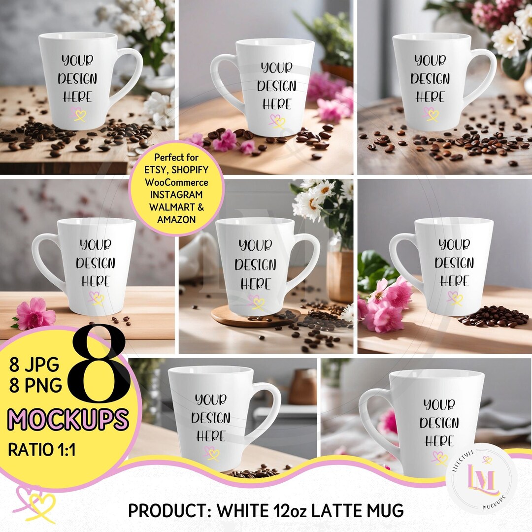 WHITE LATTE MUG Mockups, Personalized 12oz Latte Mug Mock, Printify ...
