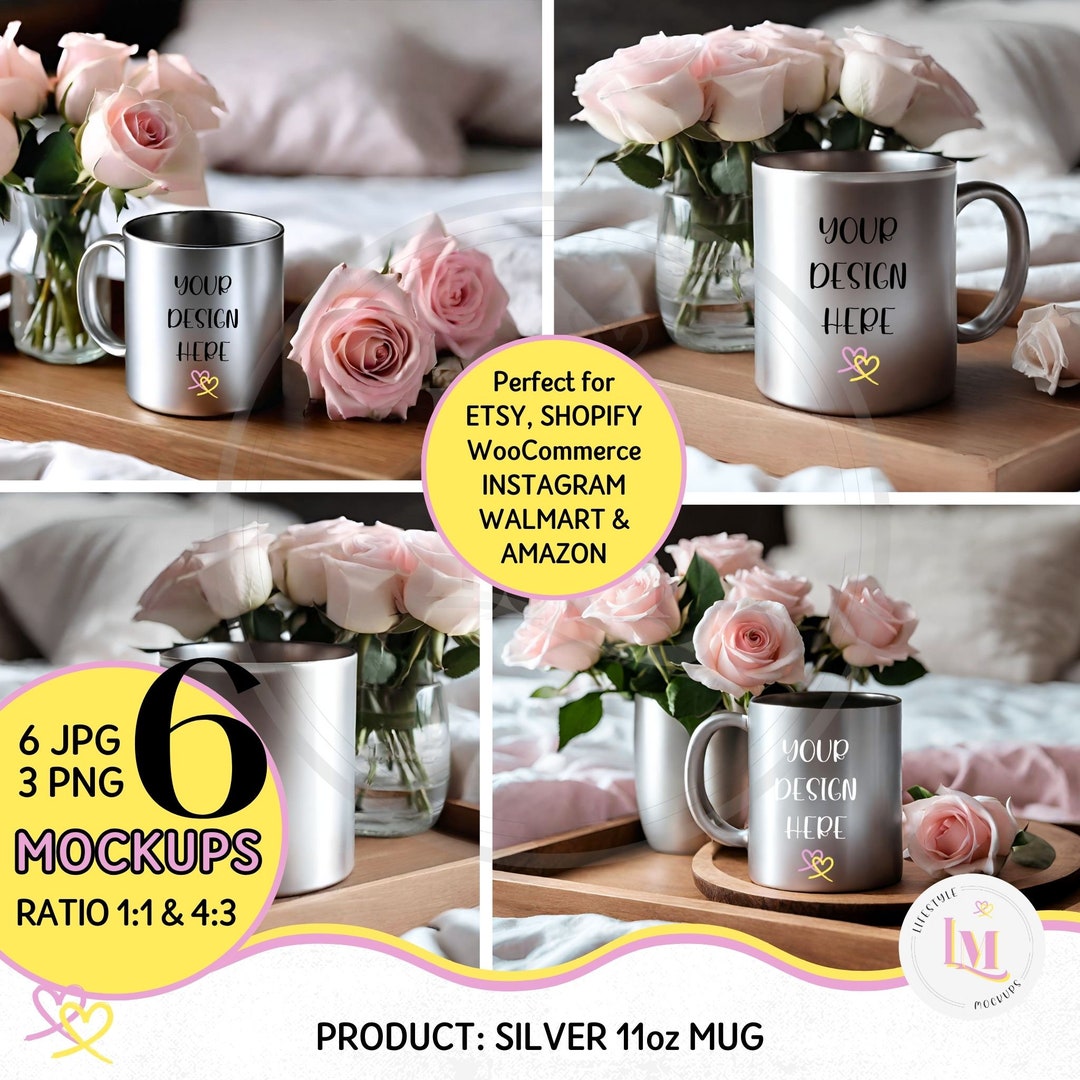 METALLIC SILVER MUG Mockup, Metallic Mug, Valentine's Day Silver Mug ...