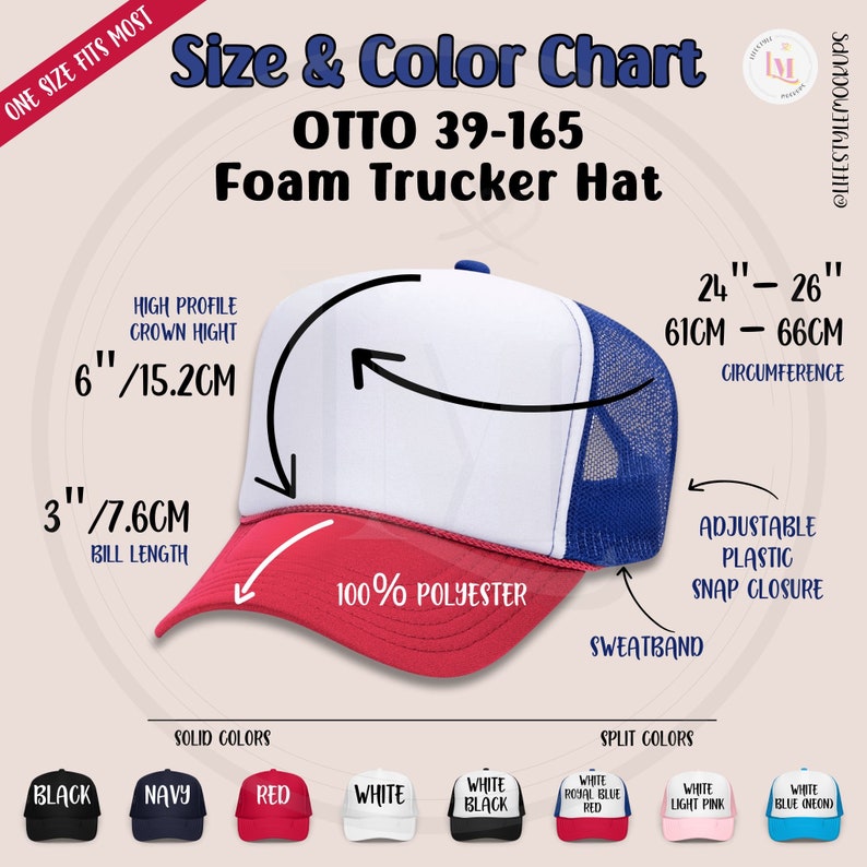 OTTO FOAM TRUCKER Hat Size Chart, Color Chart Otto 39-165 Trucker Hat ...