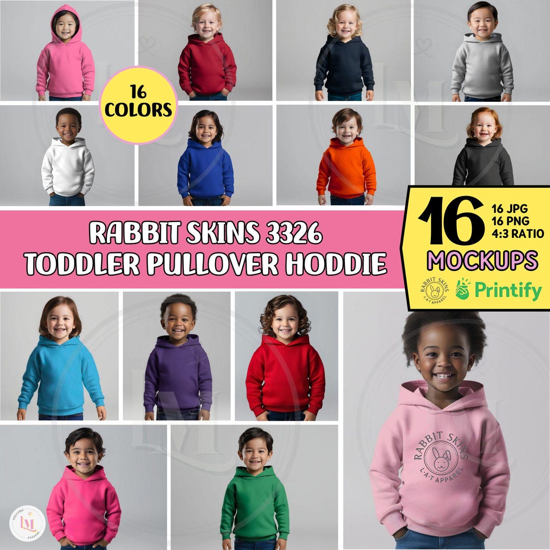 RABBIT SKINS 3326 Toddler Hoodie Mockup Bundle Printify 16 Colors 3326 ...
