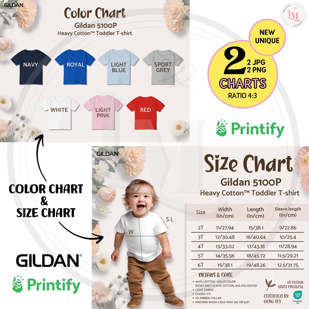 GILDAN 5100P T-shirt Size Chart Mockup, Features Gildan Toddler Tshirt ...