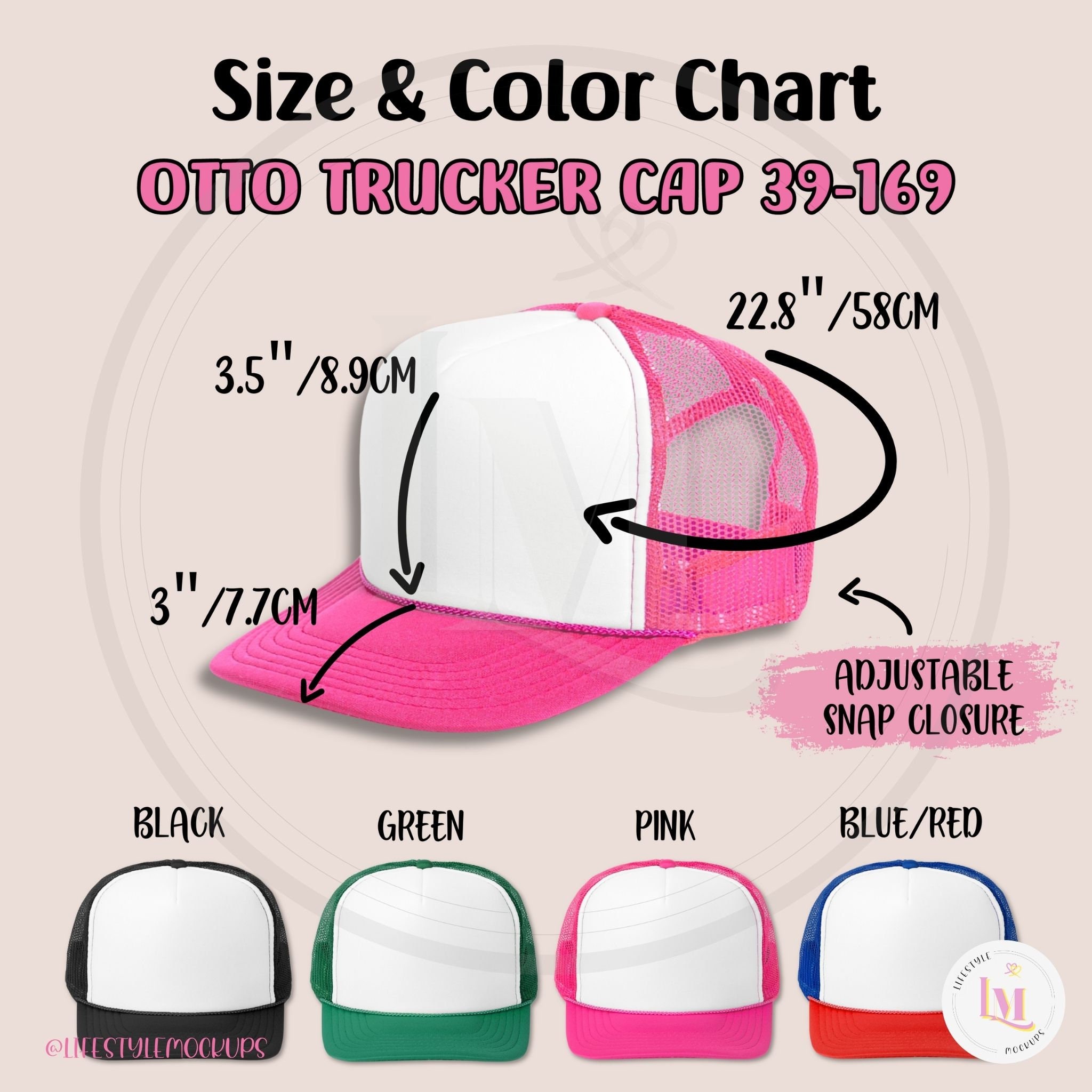 OTTO SIZE & COLOR Chart Mockup, Otto Trucker Hat Size Chart, Otto Cap ...