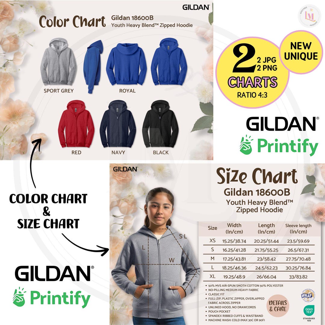 GILDAN 18600B Size Chart Gildan Youth Zip Hoodie Sweatshirt Color Chart ...