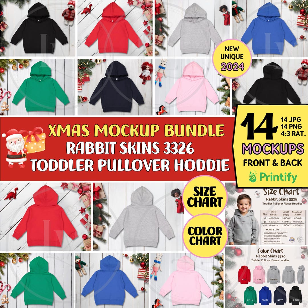 RABBIT SKINS 3326 Toddler Hoodie Mockup Bundle, Christmas Mockup ...