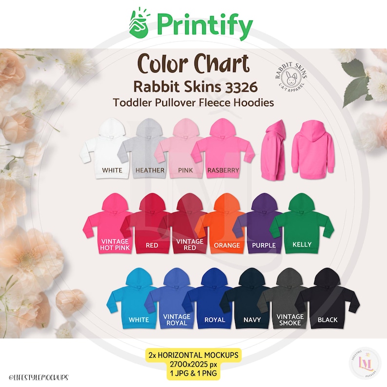 RABBIT SKINS 3326 Size Chart Toddler Hoodie Color Chart Printify 16 ...