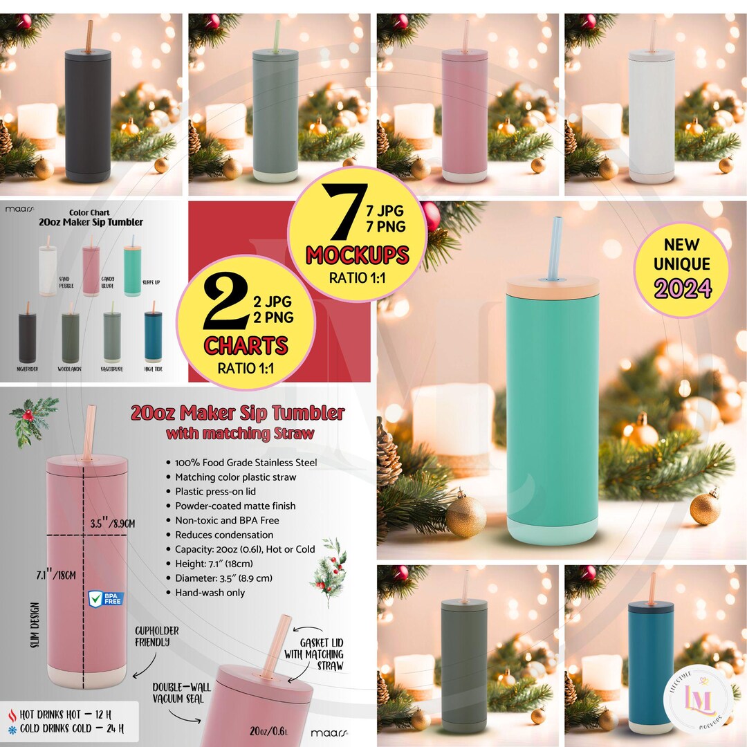 20oz MAKER SIP TUMBLER Mockup Bundle, Tumbler Christmas Mockup Printify ...