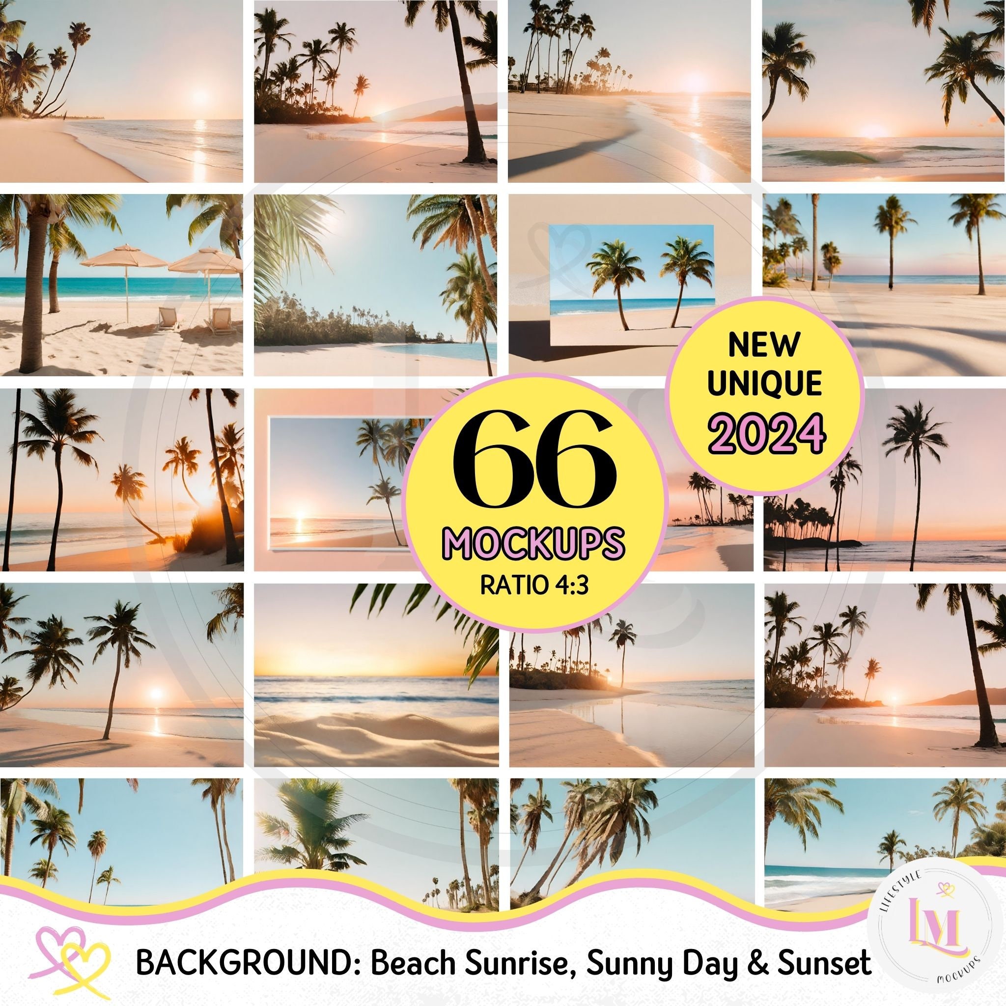 SUNRISE BEACH BACKGROUND Mockup Bundle, Sunny Beach Backdrop, Romantic ...