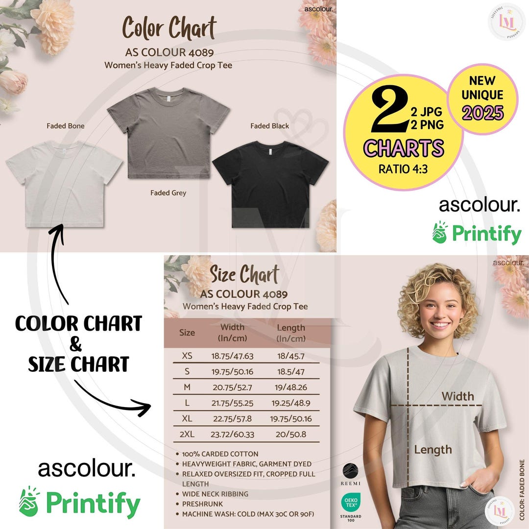 Size Chart AS COLOUR 4089 Crop Tee Color Chart as Colour Women's Heavy ...