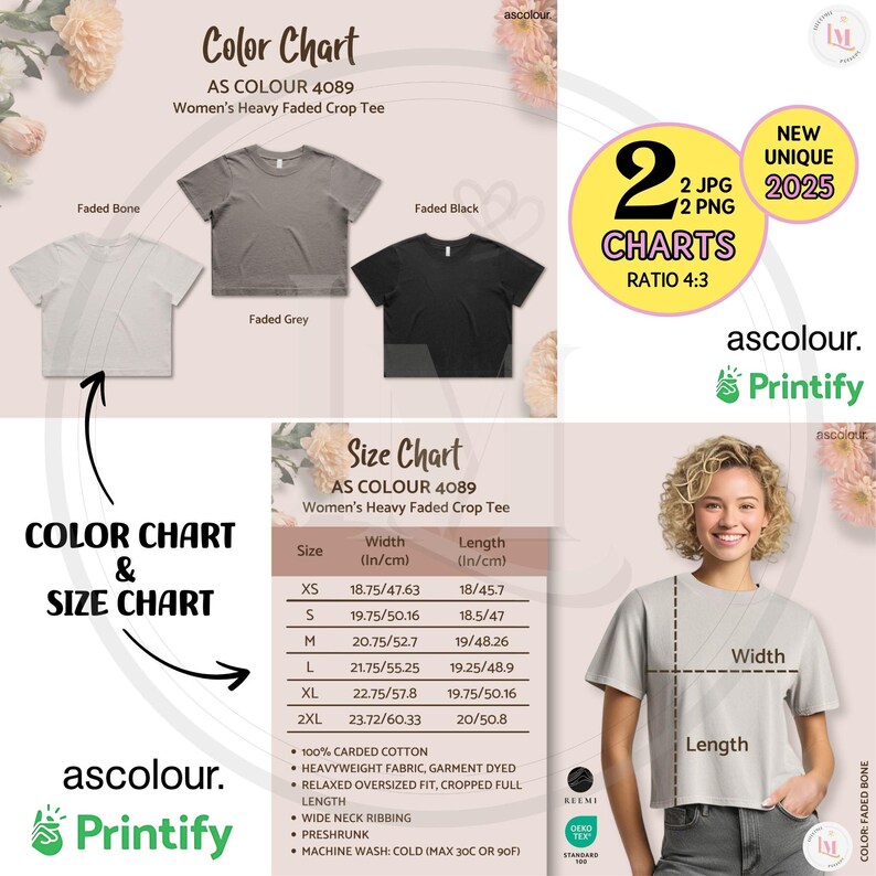 Size Chart AS COLOUR 4089 Crop Tee Color Chart as Colour Women's Heavy ...