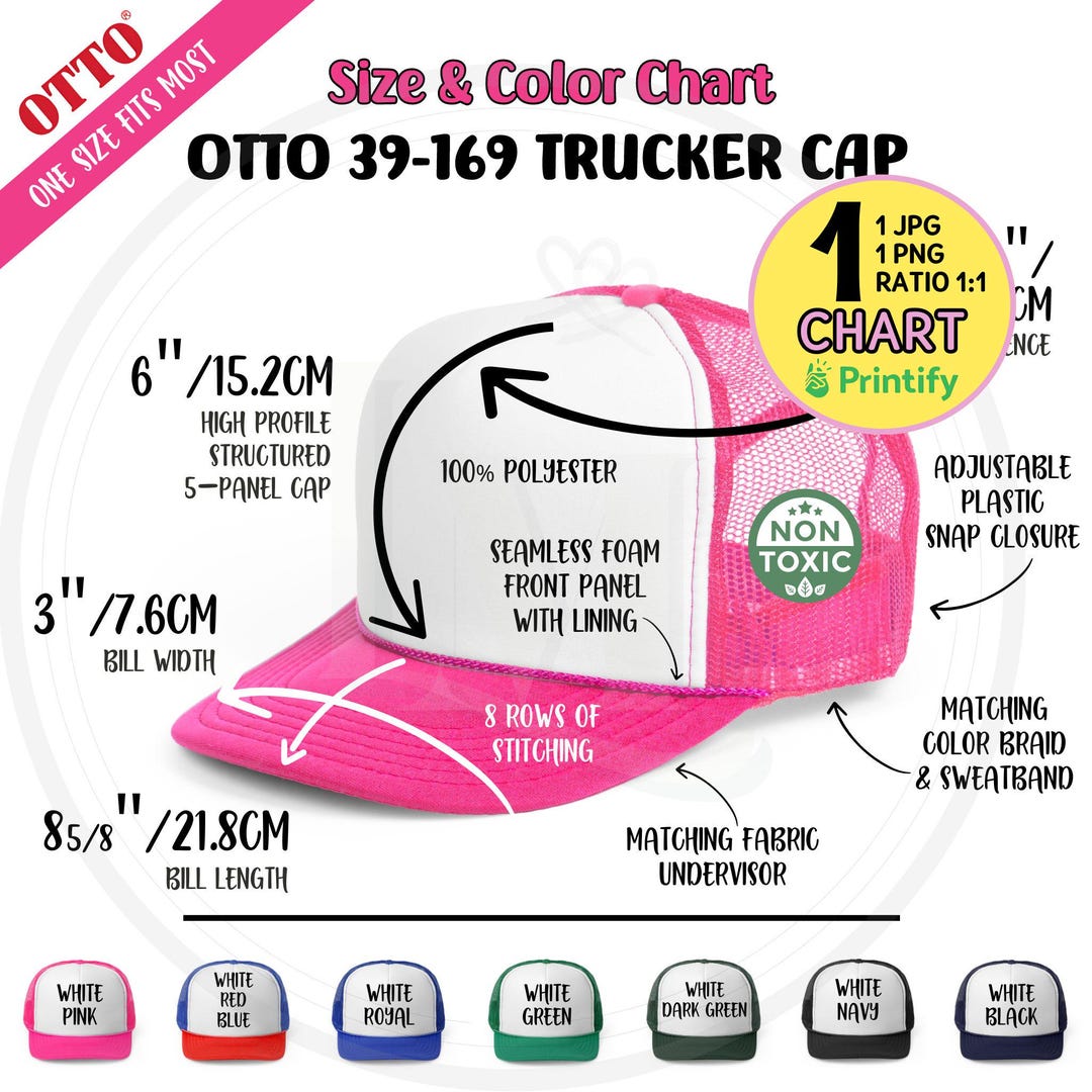 OTTO SIZE & COLOR Chart Mockup, Otto Trucker Hat Size Chart, Otto Cap ...