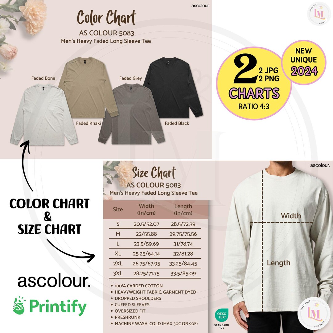 AS COLOUR 5083 Size Chart Heavy Faded Tee Color Chart, Printify AS ...