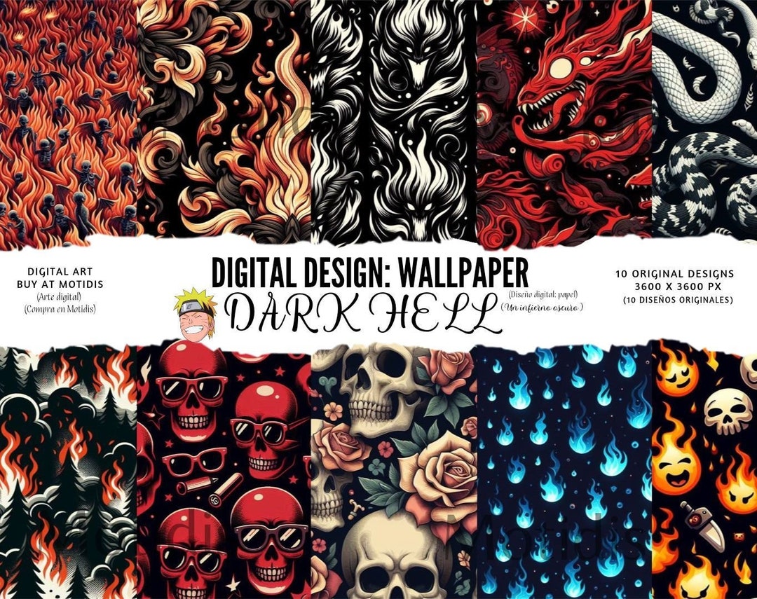DARK HELL Digital Paper Printable Paper Game Digital Backgrounds Set of ...