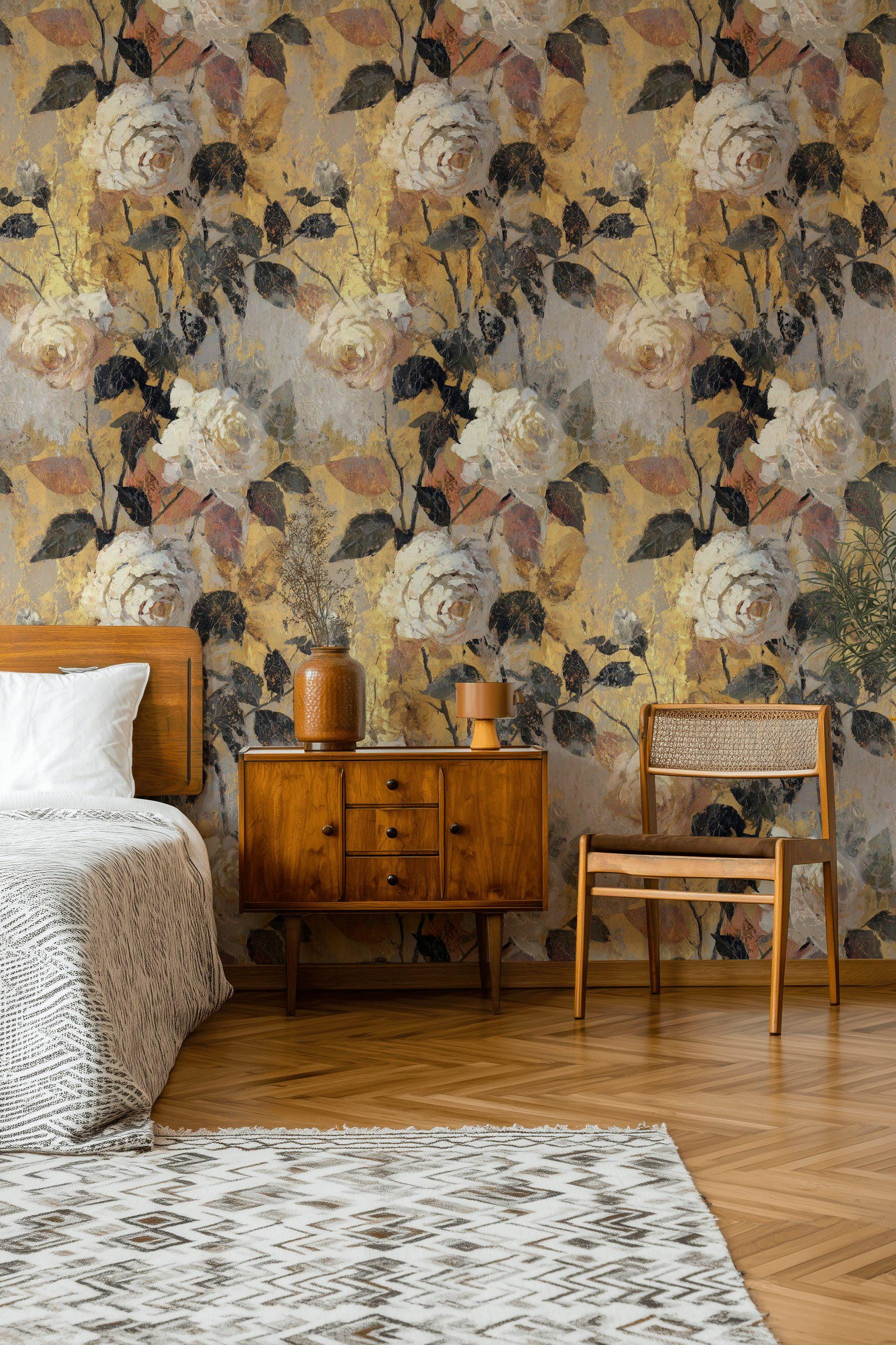 Gold Look Floral Wallpaper Neutral Peel and Stick Decorative Mural - Etsy