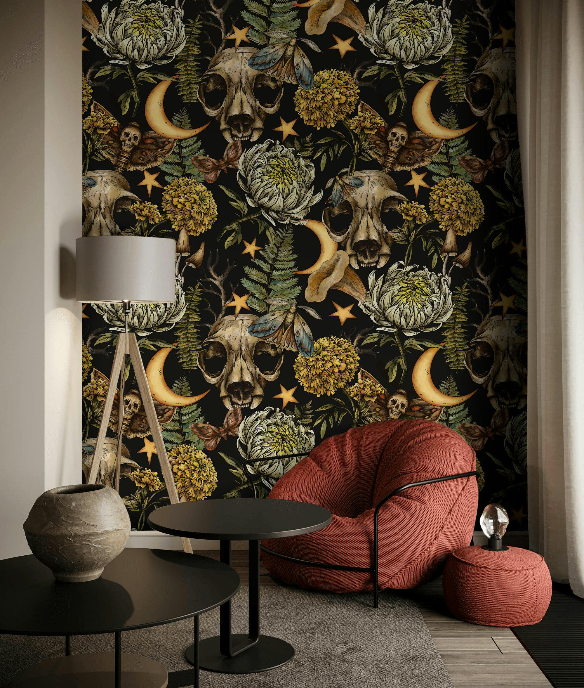 Gothic Dark Floral Wallpaper Dark Victorian Peel and Stick Skulls Wall ...