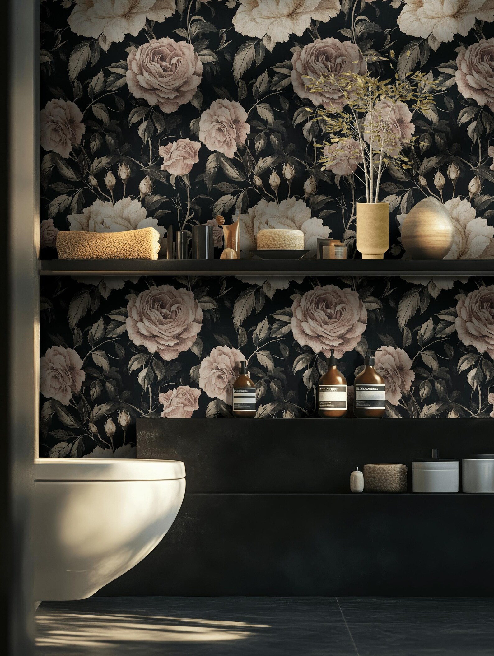 Vintage Blush Rose Wallpaper | Dramatic Floral Accent Wall Mural - Etsy