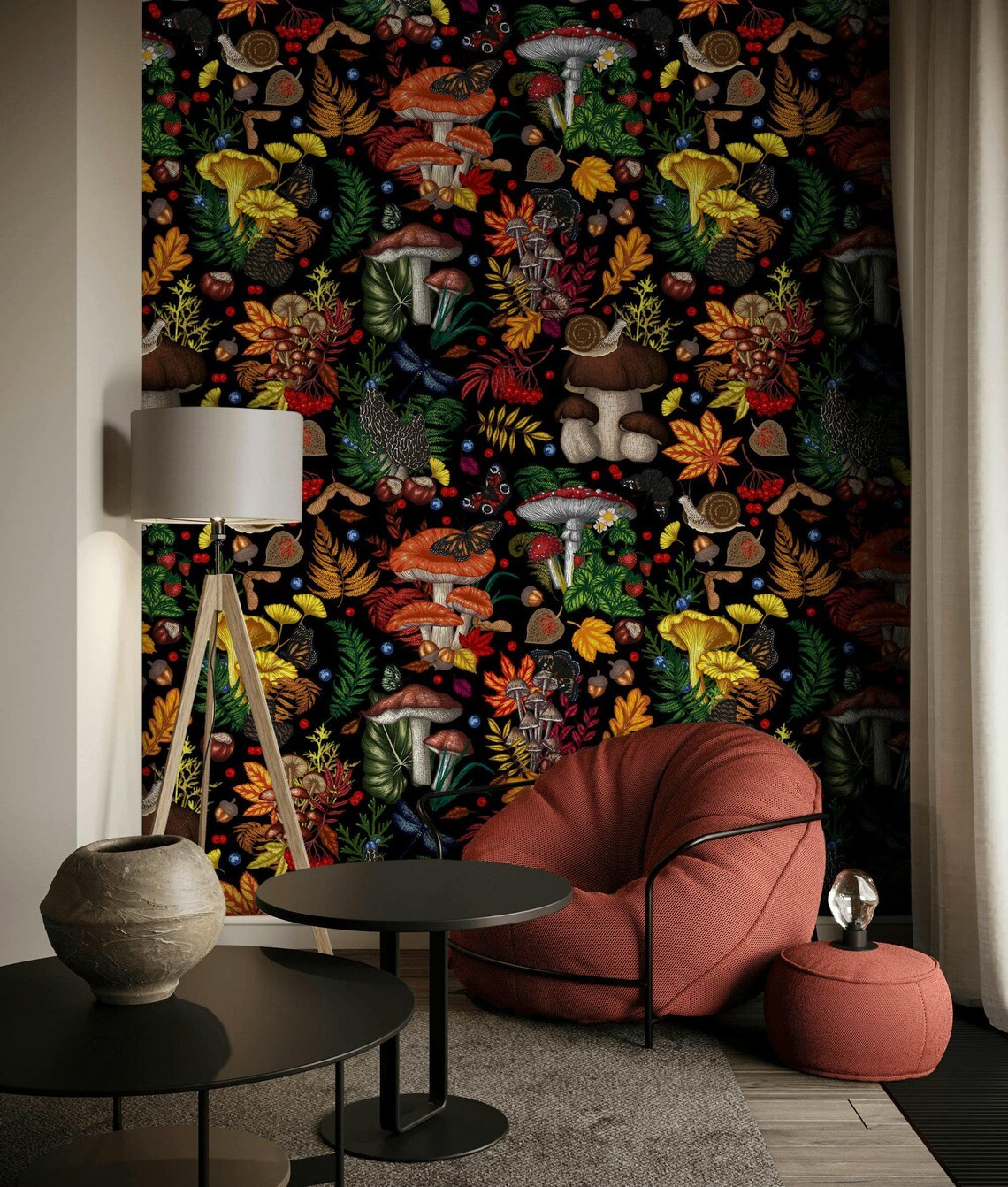 Enchanted Forest Mushroom Wallpaper Dark Botanical Wall Mural Autumn ...