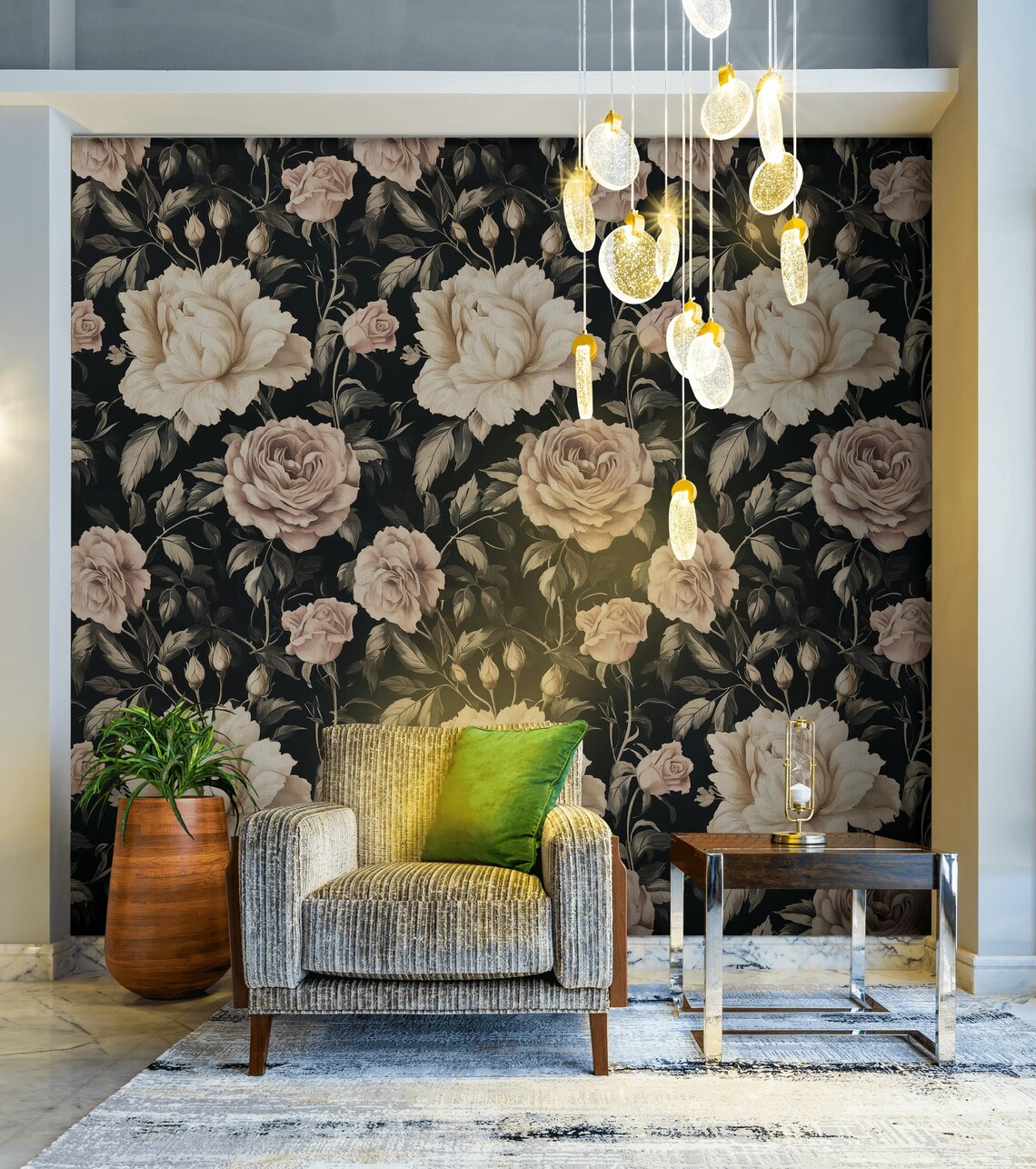Vintage Blush Rose Wallpaper | Dramatic Floral Accent Wall Mural - Etsy