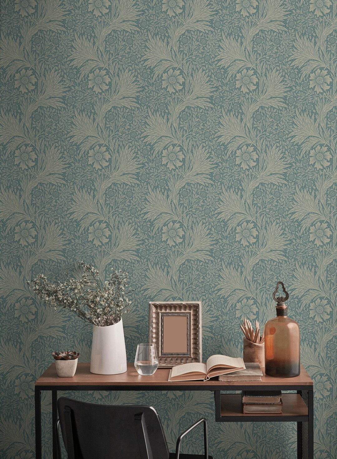 William Morris Mari Gold Wallpaper: Blue Floral Removable Wall Mural - Etsy