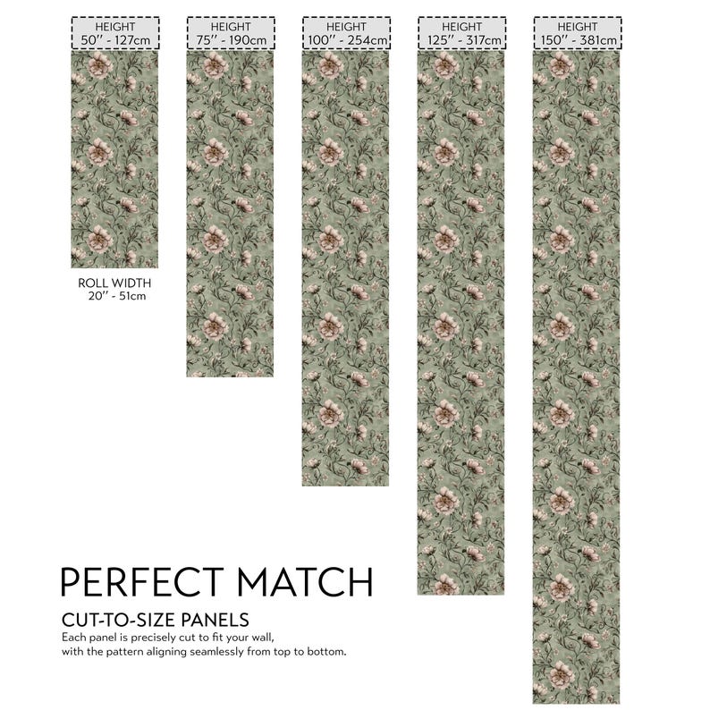 Sage Green Peony Wallpaper Exquisite Floral Accent Serene Interiors - Etsy