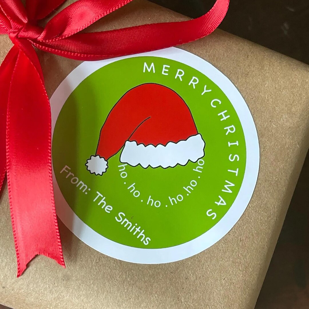 Personalized Custom Christmas Santa Hat Stickers/label, Merry Christmas ...
