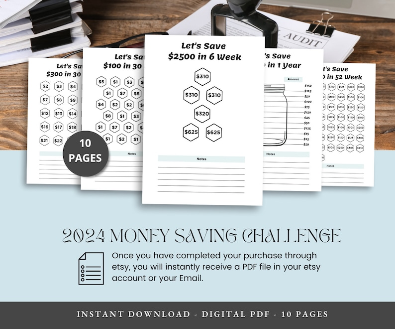 2024 Money Saving Challenge Printable, Savings Tracker, Budget Planner, Finance Organizer ...