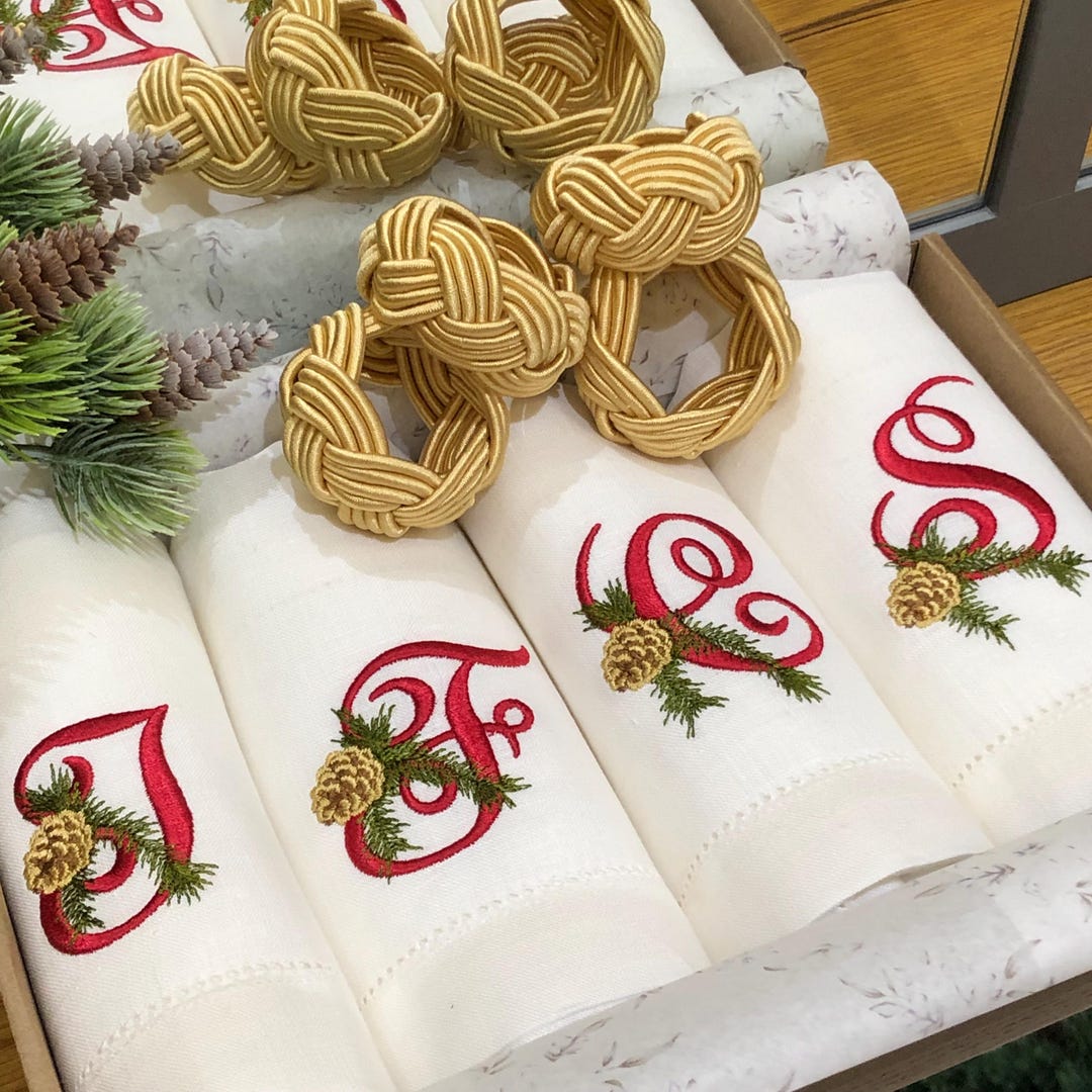 Christmas Napkins, Embroidered Linen Napkin, Monogrammed Christmas ...