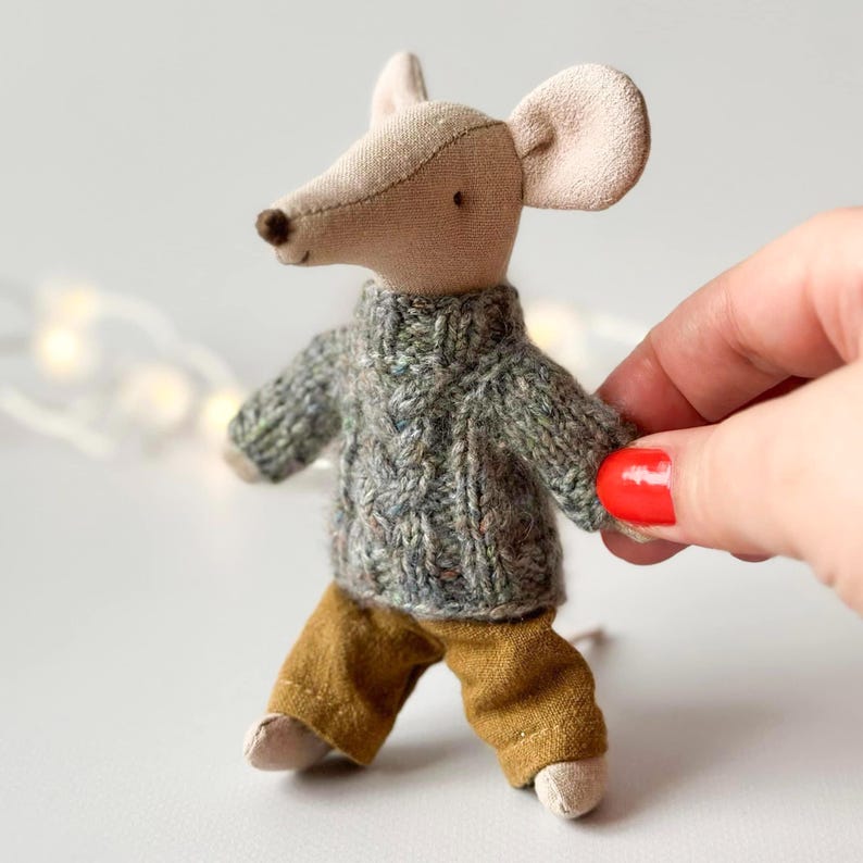Maileg Mouse Big Brother Tweed Cable Sweater Knitting Pattern (PDF ...