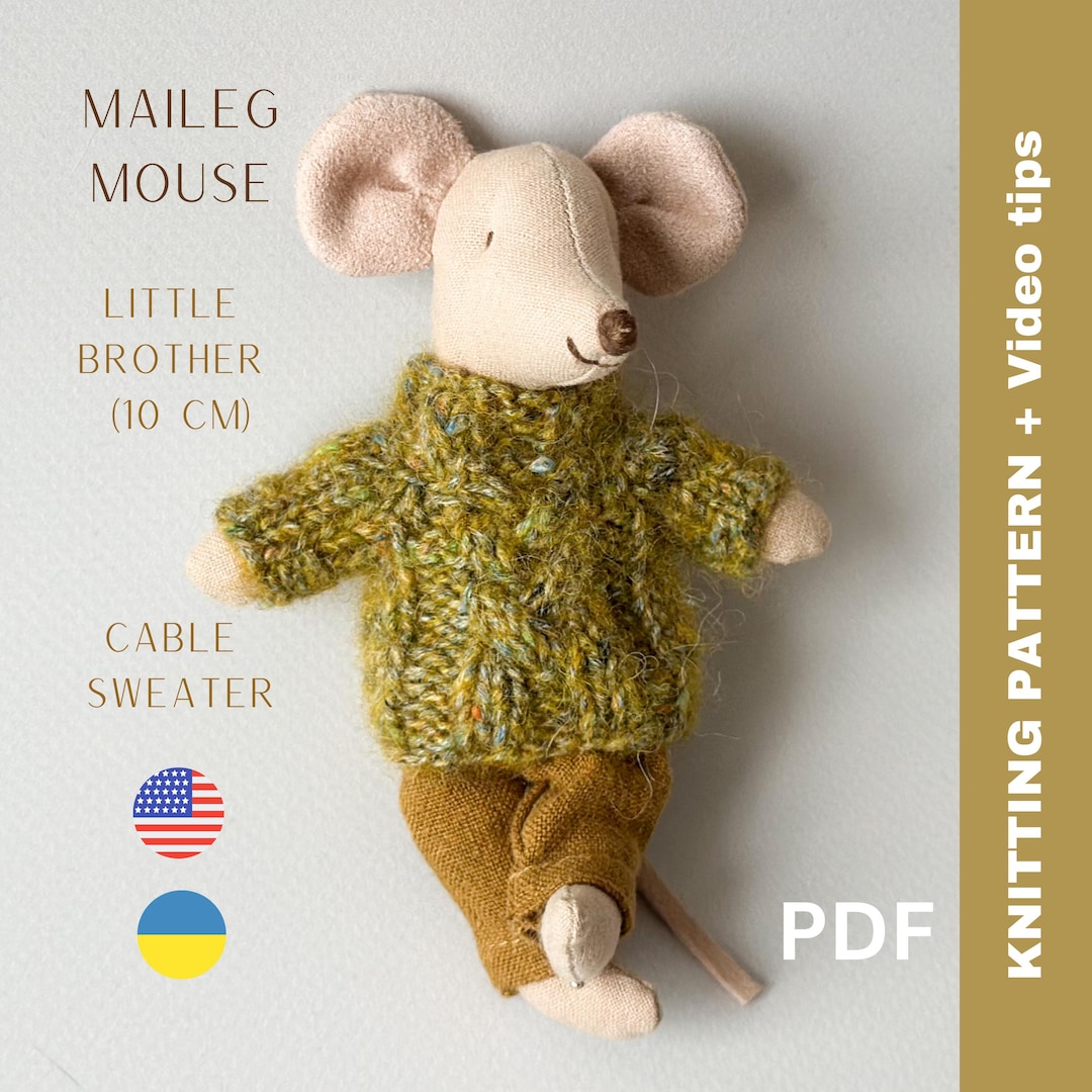Knitting Pattern Maileg Mouse Little Brother 10 Cm / 4 Inch Tweed Cable ...