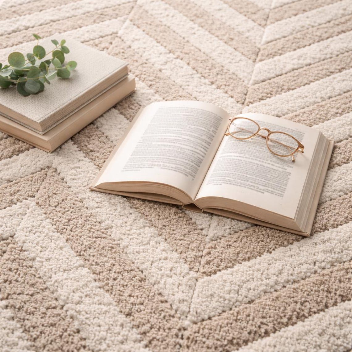 Neutral Beige Chevron Wool Rug: Textured Geometric Scandinavian Living ...