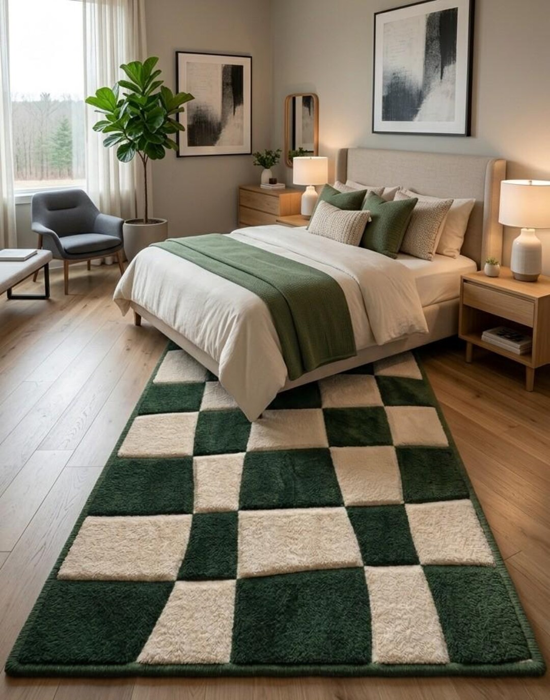 Handmade Checkered Tufted Rug Green & Cream Wavy Checkerboard Carpet - Etsy