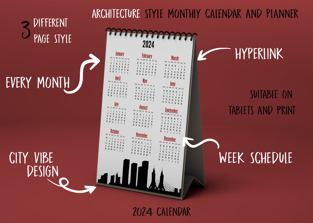 Architecture Planner 2024 Calendar City Vibe Calendar Monthly Calendar ...