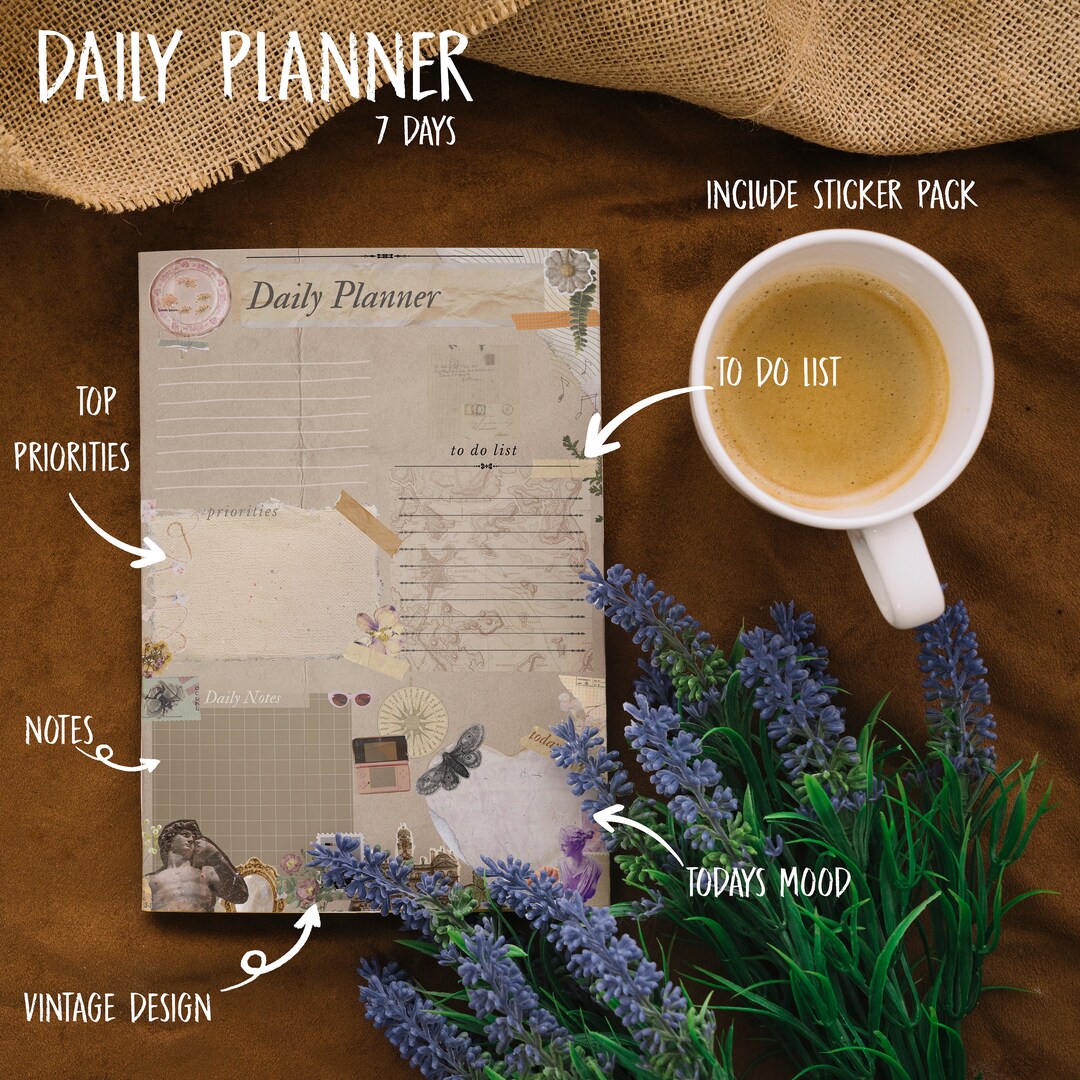 Vintage Daily Planner Daily Planner Schedule Printable Planner Digital ...