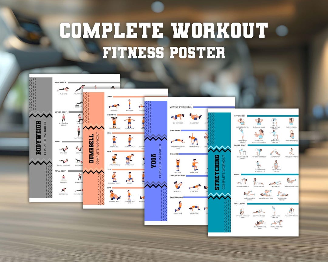 Yoga Complete Workout Exercise Fitness Poster, Dumbbell Workout Poster ...