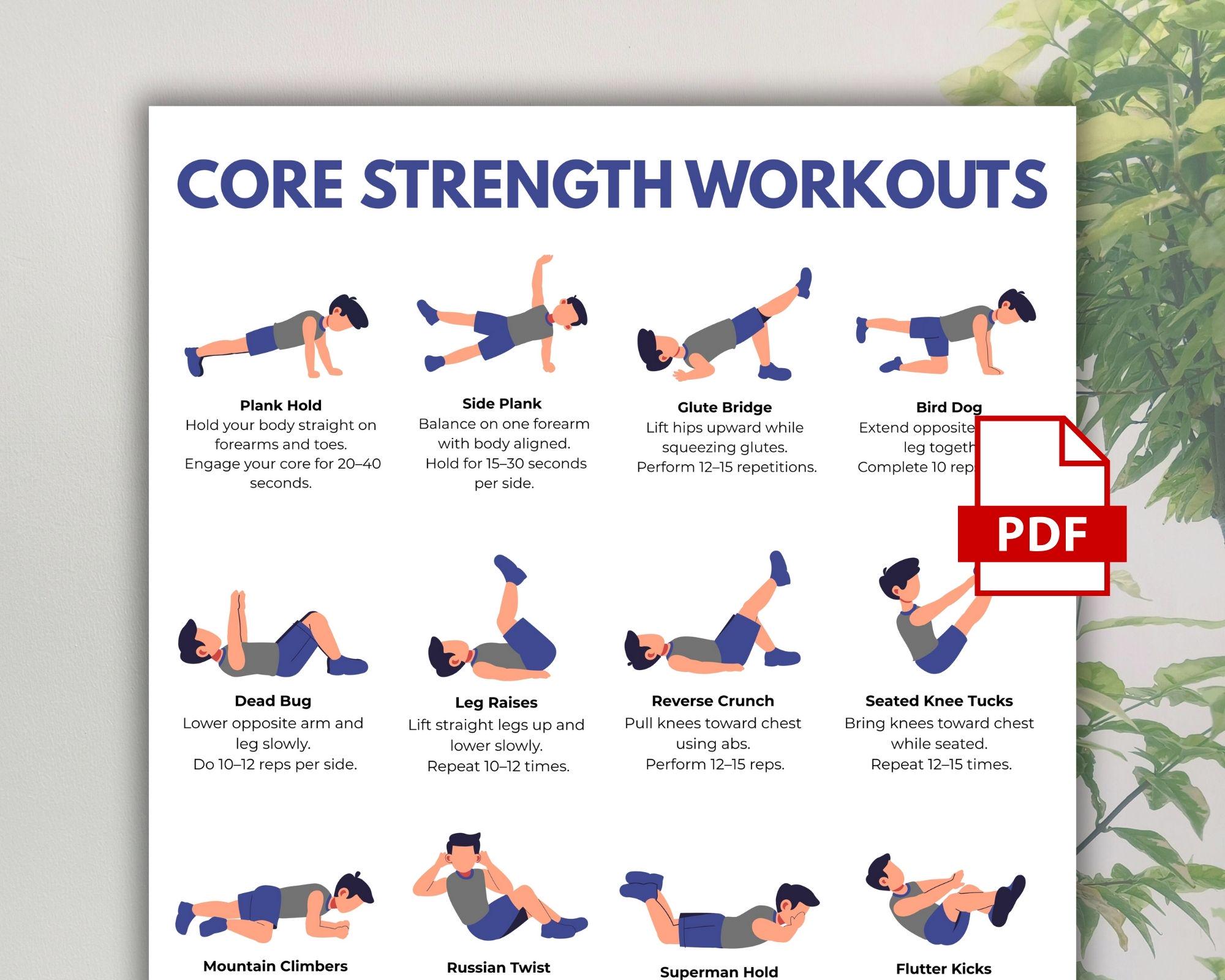 Core & Abs Workout Poster, No Equipment Home Fitness Guide, Core ...